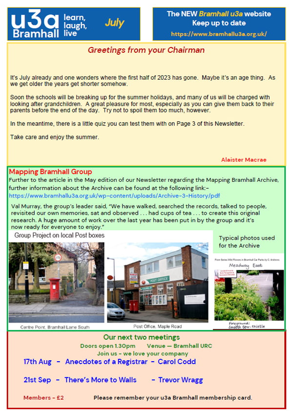 Newsletters | Bramhall u3a